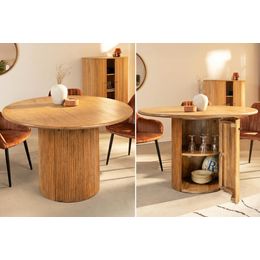 Riess Ambiente Runder Esstisch TRES CHIC 120cm braun Mangoholz Massivholz mit Stauraum Riess-Ambiente Esszimmertisch K&uuml;chentisch S&auml;ulentisch 4 Personen Asiatisch...