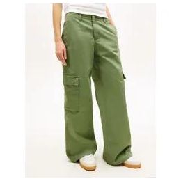 Tommy Hilfiger Cargohose TOMMY JEANS "TJW LR WIDE STRAIGHT CARGO PANT", Damen, Gr. 30, L&auml;nge 30, bay leaf, Web, Obermaterial: 65% Baumwolle, 35% Polyester, unifarben, straight fit lang, Hosen Cargohose, im Baumwoll-Mix, Low Rise
