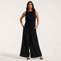 LANDS' END Premium Reinleinen-Palazzohose, Damen,  Schwarz, Leinen, by Lands' End