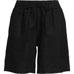 LANDS' END Premium Reinleinen-Schlupfshorts, Damen,  Schwarz, Leinen, by Lands' End