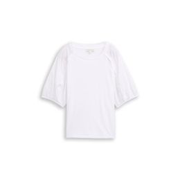 Tom Tailor Damen T-Shirt mit Lochstickereien, wei&szlig;, Uni, Gr. XXL