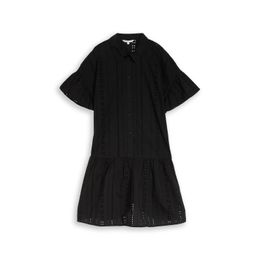 Tom Tailor Denim Damen Mini-Kleid mit Lockstickerei, schwarz, Uni, Gr. XL