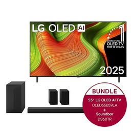 Schwarz LG 55&Prime; OLED AI B5 4K Smart TV + 5.1Kanal Home Theater Soundbar DS60TR mit SurroundSound und hinteren Lautsprechern OLED55B59LA.DS60TR
