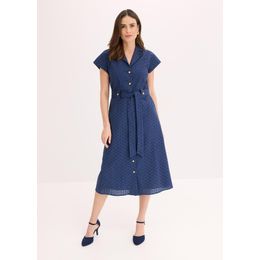 bonprix Hemdblusenkleid aus Lochspitze, blau, Gr.48, Schickes Hemdblusenkleid, 100% Baumwolle
