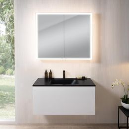 rivea Dia Unterschrank B: 101 cm mit 1 Auszug, Waschtisch mit 1 Hahnloch schwarz matt, mit n60 Spiegelschrank f&uuml;r die Schweiz,,