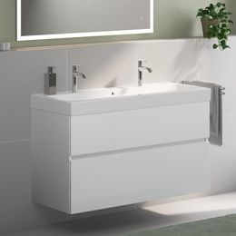 Geberit iCon Doppelwaschtisch, evineo ineo5 evo Unterschrank B: 120 cm, 2 Ausz&uuml;ge, mit Griffmulde,, 124020000+BE0979WH,