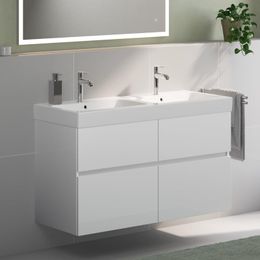 Geberit iCon Doppelwaschtisch, evineo ineo5 evo Unterschrank B: 120 cm, 4 Ausz&uuml;ge, mit Griffmulde,, 124120000+BE0980WH,