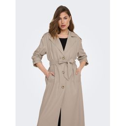 Trenchcoat Only "ONLLINE X-LONG TRENCHCOAT OTW NOOS", Damen, Gr. XL, braun (humus), Web, Obermaterial: 100% Polyester, unifarben, l&auml;ssig geschnitten, V-Ausschnitt, M&auml;ntel Trenchcoat, mit Bindeg&uuml;rtel an der Taille - 2 Seitentaschen