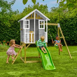 Spielhaus 'Valli 2' grau/wei&szlig; mit Rutsche und Schaukel 352 x 280 x 224 cm