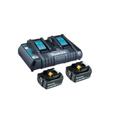 Makita Akku-Set mit Doppel-Schnellladeger&auml;t und 2 x 18-V-Akkus, 5 Ah