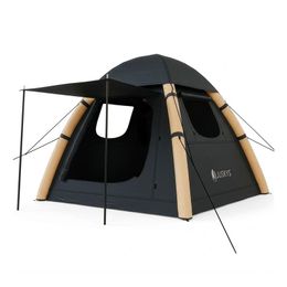 Juskys&reg; Campingzelt EasyFlow L - Dunkelgrau/Khaki, aufblasbares Zelt mit Luftpumpe und Zubeh&ouml;r, inkl. LED-Lampe