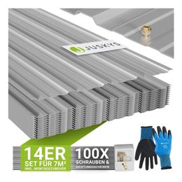 Juskys&reg; Profilblech Grau - 14er Set, 110x45 cm, 0,23 mm, verzinkter Stahl, UV-best&auml;ndig, hohe Tragf&auml;higkeit, mit vorgebohrten L&ouml;chern