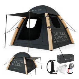 Juskys&reg; Campingzelt EasyFlow M - Dunkelgrau/Khaki, aufblasbares Zelt mit Luftpumpe und Zubeh&ouml;r, inkl. LED-Lampe