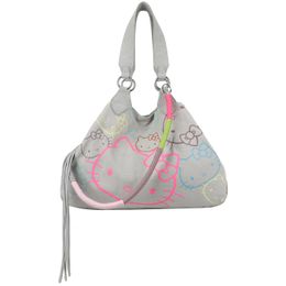Schultertasche Fritzi aus Preussen "Izzy Medium Limited Head Flocked", Damen, Gr. B/H/T: 15cm x 29cm x 42cm, grau (stein), Baumwolle, bedruckt, Taschen Schultertasche, mit tollen Hello Kitty-Prints