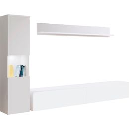 Wohnwand OTTO HOME "PARIS, Vitrine T&uuml;ranschlag links/rechts wechselbar", wei&szlig; (wei&szlig; matt, wei&szlig; hochglanz), B:220cm H:130cm T:33cm, Kastenm&ouml;bel-Sets, Wohnwand, grifflose Design, stehend und h&auml;ngend montierbar