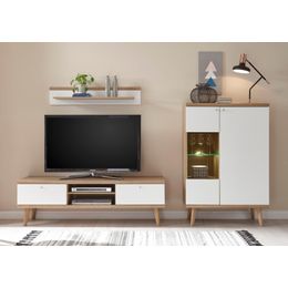 Wohnwand Home Affaire "Merle", braun (eiche riviera nb, wei&szlig; matt), B:260cm, Holzwerkstoff, Kastenm&ouml;bel-Sets, Wohnwand, mit besonderer Rahmenoptik