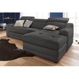 Ecksofa exxpo - SOFA FASHION "Lotos, bequem und funktionell, Federkern, Breite 242cm, L-Form", schwarz, B:242cm H:92cm T:98cm, NaturLEDER (echtes Rindsleder) in Sitz und R&uuml;cken. Korpus in passendem Kunstleder SOFTLUX bezogen;Luxus-Kunstleder, Sofas, Ecksofa, mit Kopf- bzw. R&uuml;ckenverstellung, wahlweise mit Bettfunktion