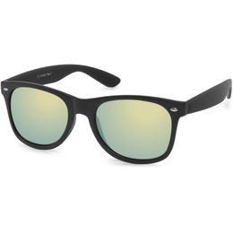 Wayfarer styleBREAKER "Nerd Sonnenbrille mit Rechteckigen Gl&auml;sern", Damen, gelb (gestell schwarz matt, glas gelb), Modisch, Sonnenbrillen
