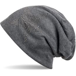 Beanie styleBREAKER "Warme Beanie M&uuml;tze mit Strass Stern", Herren, grau (dunkelgrau, grau), Obermaterial: 50% Viskose CV. 50% Baumwolle CO., Modisch, M&uuml;tzen Beanie