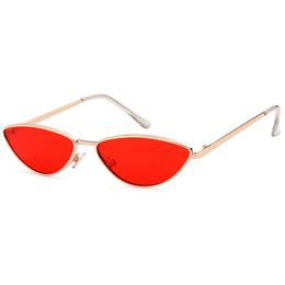 Sonnenbrille styleBREAKER "Schmale Cateye Sonnenbrille mit Metallrahmen", Damen, rot (gestell silber, glas rot get&ouml;nt), Modisch, Sonnenbrillen Sonnenbrille