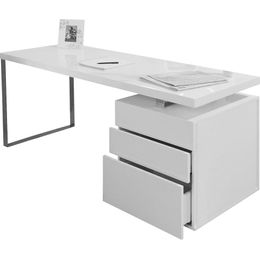 Schreibtisch Salesfever "Varberg - Arbeitsplatz Deluxe Design-Laptoptisch", wei&szlig; (wei&szlig;, chromfarben, chromfarben, wei&szlig;), B:160cm H:76cm T:70cm, Tische, Schreibtisch, Schubladen mit Soft-Close-Funktion