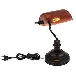 Globo LIGHTING Schreibtischlampe "ANTIQUE", schwarz (schwarz matt kupferfarben), 1, 1 Stk., Leuchten, Klassische Schreibtischleuchte, Antik-look Tischleuchte, Bankerlamp, Schreibtischlampe