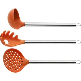 Pinti Inox Kochbesteck-Set PINTINOX "Silicone Orange", orange (edelstahlfarben, orange), Silikon, Kochbesteck-Sets, (Sch&ouml;pfkelle, Spaghettil&ouml;ffel, Schaumkelle), Edelstahl/Silikon