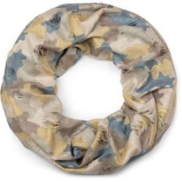 Loop styleBREAKER "Destroyed Loop mit Camouflage Muster", Damen, gelb (gelb, braun, blau), Obermaterial: 50% Viskose CV. 50% Polyester PES., Modisch, Modet&uuml;cher Loop