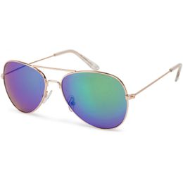 Pilotenbrille styleBREAKER "Kinder Pilotenbrille 4 bis 10 Jahre", Jungen, gr&uuml;n (gestell gold, glas gr&uuml;n, blau verspiegelt), Modisch, Sonnenbrillen