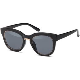 Wayfarer styleBREAKER "Nerd Sonnenbrille mit Kunststoff Metall Rahmen", Damen, grau (gestell schwarz, gold, glas grau get&ouml;nt), Modisch, Sonnenbrillen