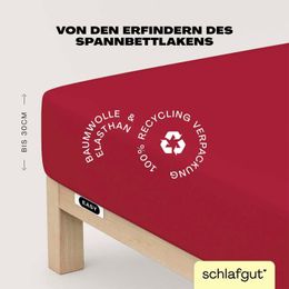 Spannbettlaken Schlafgut "EASY JERSEY ELASTHAN Bettlaken, 170 g/m&sup2;, 95% Baumwolle, 5% Elasthan", rot (rot deep), 1 Stk., Jersey, 140-160x200-220 30cm, Jersey, Obermaterial: 95% Baumwolle, 5% Elasthan, Bettlaken, Spannbettlaken, Spannbettlaken bis 30 cm H&ouml;he, b&uuml;gelfrei, pflegeleicht, perfekter Sitz