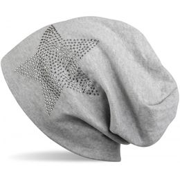 Beanie styleBREAKER "Warme Beanie M&uuml;tze mit Strass Stern", Herren, grau (hellgrau meliert, silber), Obermaterial: 50% Viskose CV. 50% Baumwolle CO., Modisch, M&uuml;tzen Beanie