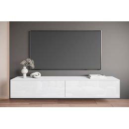 Lowboard OTTO HOME "Kenia", wei&szlig; matt, wei&szlig; hochglanz, B:180cm H:32cm T:32cm, Sideboards, Lowboard, 2 Klappen &ndash; flexibel h&auml;ngend oder stehend montierbar