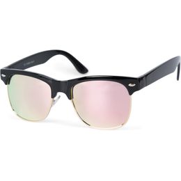 Wayfarer styleBREAKER "Kinder Sonnenbrille Ovale Gl&auml;ser", Jungen, pink (gestell schwarz, gold, glas pink verspiegelt), Modisch, Sonnenbrillen