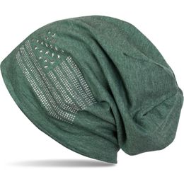 Beanie styleBREAKER "Beanie mit USA Flagge aus Strass", Herren, gr&uuml;n (gr&uuml;n meliert), Obermaterial: 50% Viskose CV. 50% Polyester PES., Modisch, M&uuml;tzen Beanie
