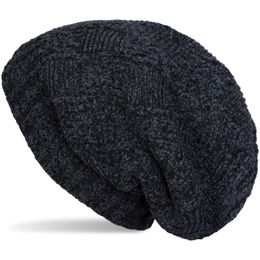 Strickm&uuml;tze styleBREAKER "Chenille Beanie M&uuml;tze mit Flecht Muster", Damen, blau (midnight, blau, dunkelblau), 100% Viskose CV., Modisch, M&uuml;tzen Strickm&uuml;tze