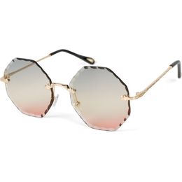 Sonnenbrille styleBREAKER "Rahmenlose Runde Sonnenbrille mit Diamant Schliff", Damen, orange (gestell gold, glas grau, apricot verlauf), Modisch, Sonnenbrillen Sonnenbrille