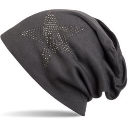 Beanie styleBREAKER "Warme Beanie M&uuml;tze mit Strass Stern", Herren, grau (anthrazit, grau), Obermaterial: 50% Viskose CV. 50% Baumwolle CO., Modisch, M&uuml;tzen Beanie
