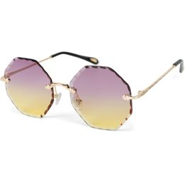 Sonnenbrille styleBREAKER "Rahmenlose Runde Sonnenbrille mit Diamant Schliff", Damen, lila (gestell gold, glas violett, gelb verlauf), Modisch, Sonnenbrillen Sonnenbrille