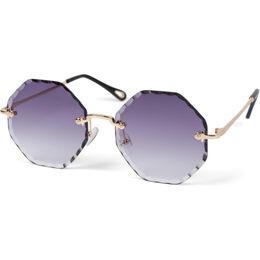 Sonnenbrille styleBREAKER "Rahmenlose Runde Sonnenbrille mit Diamant Schliff", Damen, grau (gestell gold, glas grau verlauf), Modisch, Sonnenbrillen Sonnenbrille