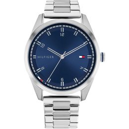 Quarzuhr Tommy Hilfiger "GRIFFIN", silber (silberfarben, blau), Armbanduhren, Herren, Quarzuhr, Armbanduhr, Herrenuhr, analog, Edelstahlarmband