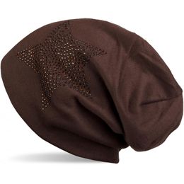 Beanie styleBREAKER "Warme Beanie M&uuml;tze mit Strass Stern", Herren, braun (dunkelbraun, dunkelbraun), Obermaterial: 50% Viskose CV. 50% Baumwolle CO., Modisch, M&uuml;tzen Beanie