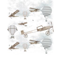 Kindertapete marburg, braun (wei&szlig;, braun), B:2,12m L:2,7m, Vlies, Tapeten, Flugzeug, Hei&szlig;luftballon, Tapete f&uuml;r Wohnzimmer Schlafzimmer K&uuml;che