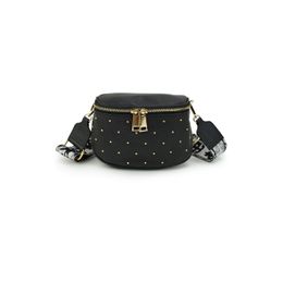 Schultertasche Harpa "LUCY", Damen, Gr. B/H/T: 22cm x 13cm x 22cm, schwarz, goldfarben, Leder, unifarben, Taschen Schultertasche, mit goldfarbenen Nieten