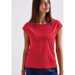Shirttop Street One, Damen, Gr. 38, rot (glory rot), Jersey, Obermaterial: 50% Baumwolle, 50% Modal, unifarben, regular fit taillenbedeckt, Rundhals, Tops Shirttop, mit Deko-Tape