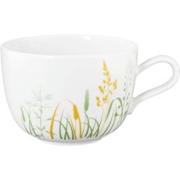 Tasse Seltmann Weiden "Liberty - Meadow Grasses green", wei&szlig; (wei&szlig;, gr&uuml;n, curry), B:10,3cm H:7,4cm &Oslash;:13,3cm, Porzellan, Trinkgef&auml;&szlig;e, Tasse, Milchkaffeeobertasse 0,38 l