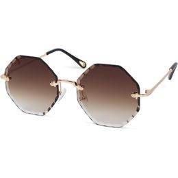 Sonnenbrille styleBREAKER "Rahmenlose Runde Sonnenbrille mit Diamant Schliff", Damen, braun (gestell gold, glas braun verlauf), Modisch, Sonnenbrillen Sonnenbrille