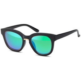 Wayfarer styleBREAKER "Nerd Sonnenbrille mit Kunststoff Metall Rahmen", Damen, blau (gestell schwarz, gold, glas blau, gr&uuml;n verspiegelt), Modisch, Sonnenbrillen