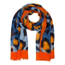 Schal styleBREAKER "Schal mit Oversize Leoparden Print", Damen, orange (orange, blau), Obermaterial: 50% Viskose CV. 50% Baumwolle CO., Modisch, Modet&uuml;cher Schal
