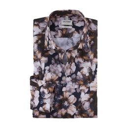 Businesshemd OLYMP "Level Five body fit", Herren, Gr. 38, N-Gr, blau (marine), Web, Obermaterial: 97% Baumwolle, 3% Elastolefin, bedruckt, 2-Knopf-Manschette, Hemden, mit Allover-Print